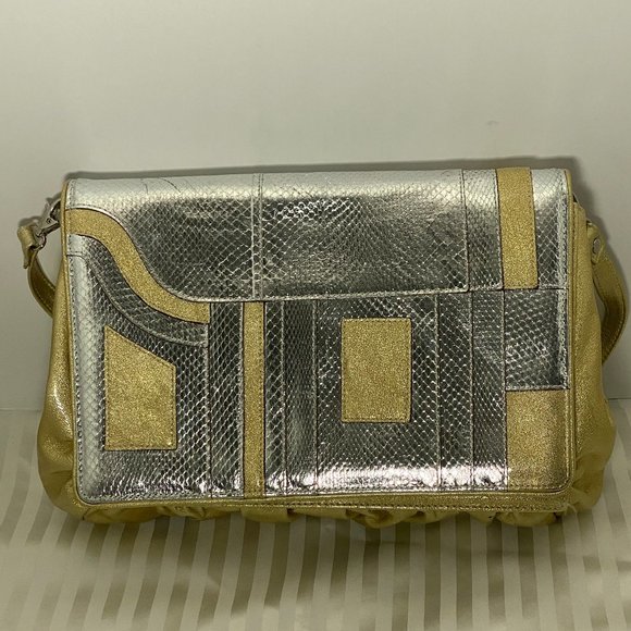 Be&D | Bags | Bed Designer Signed Gold Silver Flap Clutch Bag With ...